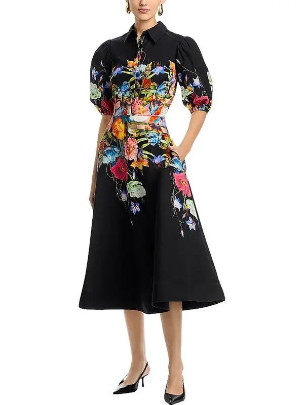 Rickie Freeman For Teri Jon Puff Sleeve Shirtdress - Black Multi
