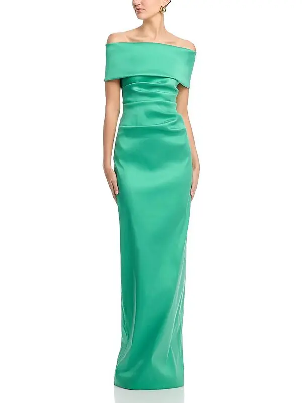 Rickie Freeman For Teri Jon Off Shoulder Mikado Column Gown - Kiwi Green