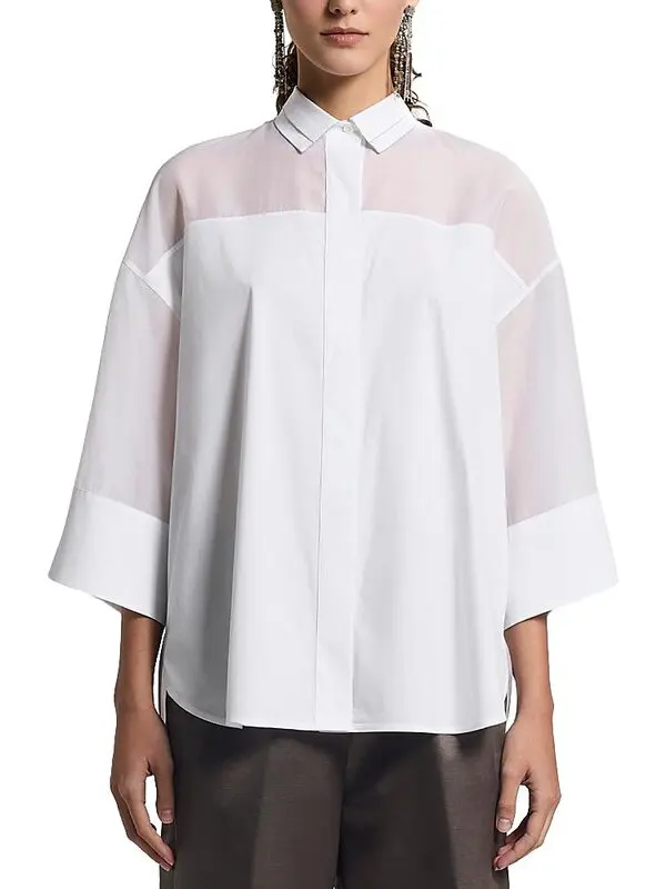Peserico Mixed Media Wide Sleeve Blouse - Natural White
