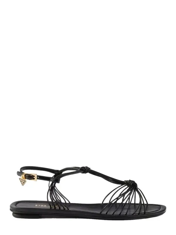 Prada Patent Leather Sandals With Triangle Logo Embellishment - Black