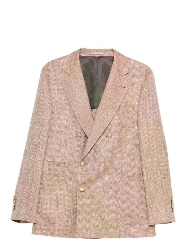 Brunello Cucinelli Herringbone Double-breasted Jacket - Brown
