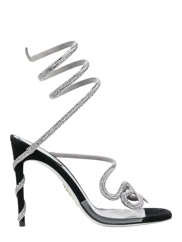 Rene Caovilla Snake 110mm Crystal-embellished Sandals - Grey