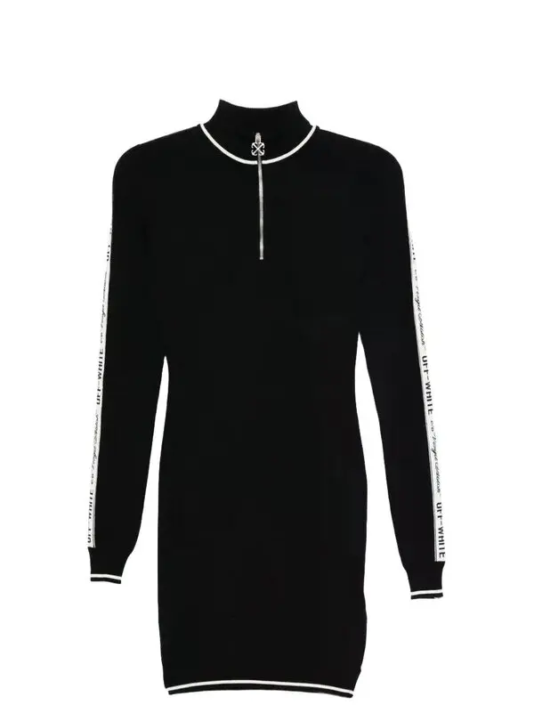 Off-White Logo Tape Long-sleeved Dress - Black