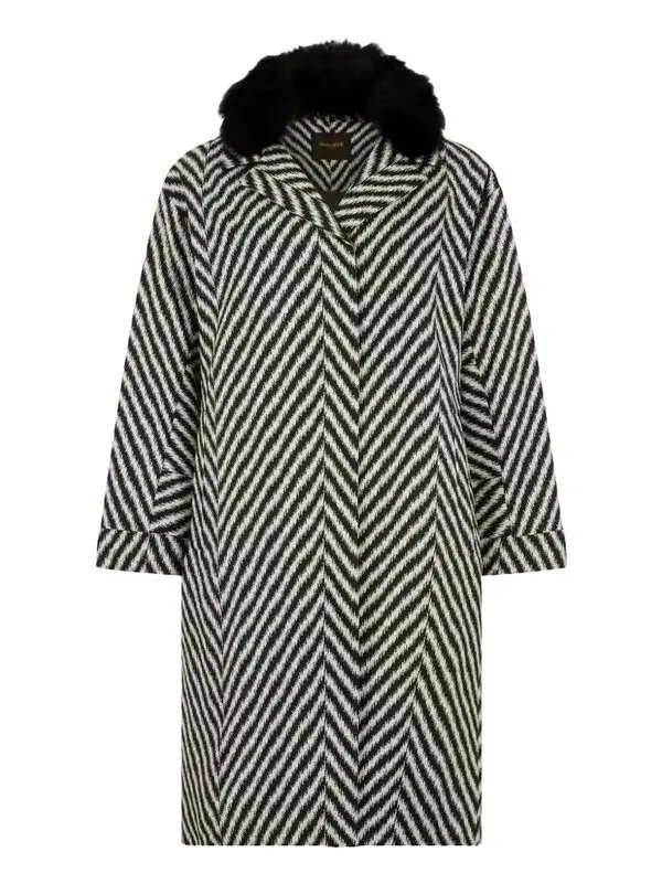 MOORER Zigzag-pattern Coat With Fur Collar - Black