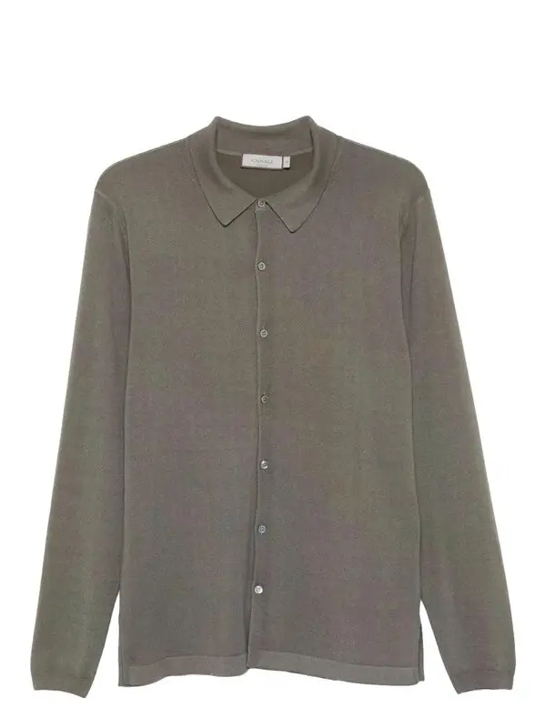 Canali Fine Knit Cashmere Shirt Sweater - Grey