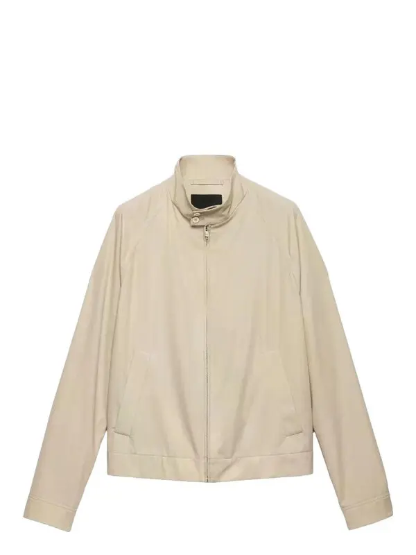Prada Cotton Jacket With Band Collar And Zip Closure - Neutrals