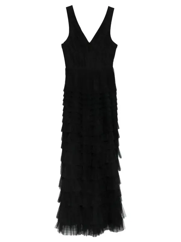 TWINSET Ruffled V-neck Long Dress - Black