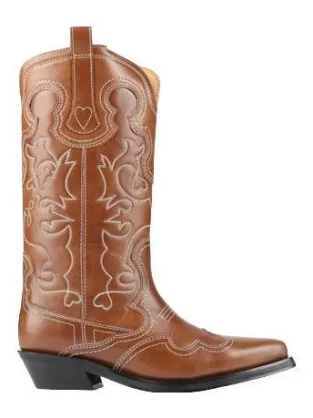 GANNI Leather Cowboy Boots - Brown
