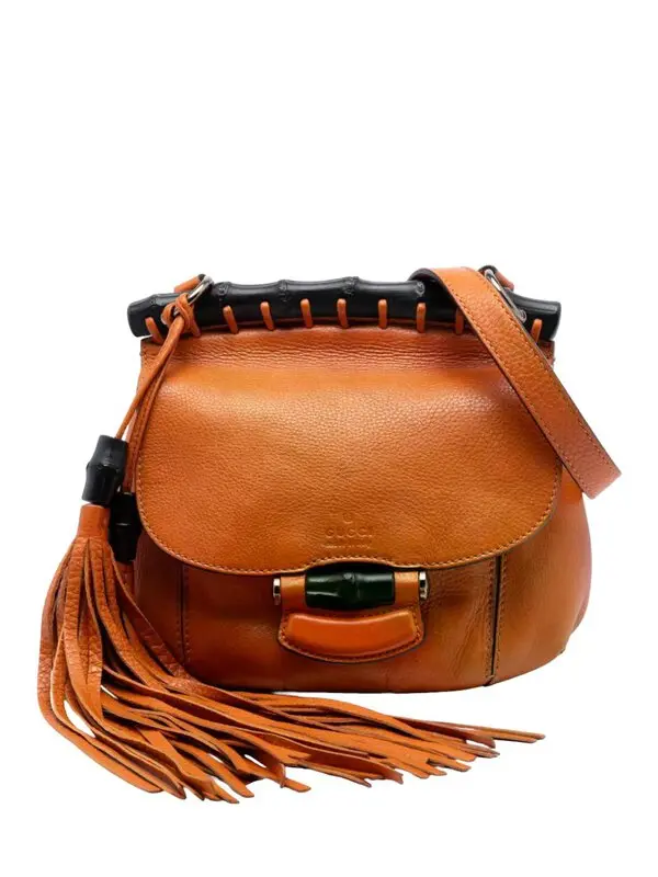Gucci Leather Bamboo Nouveau Fringe Crossbody Bag - Orange