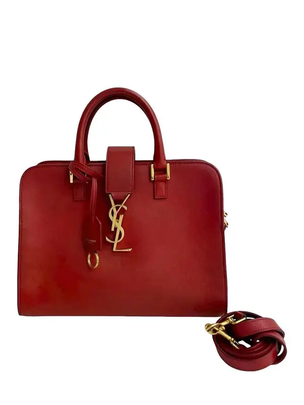Saint Laurent Baby Leather Monogram Cabas Satchel - Red
