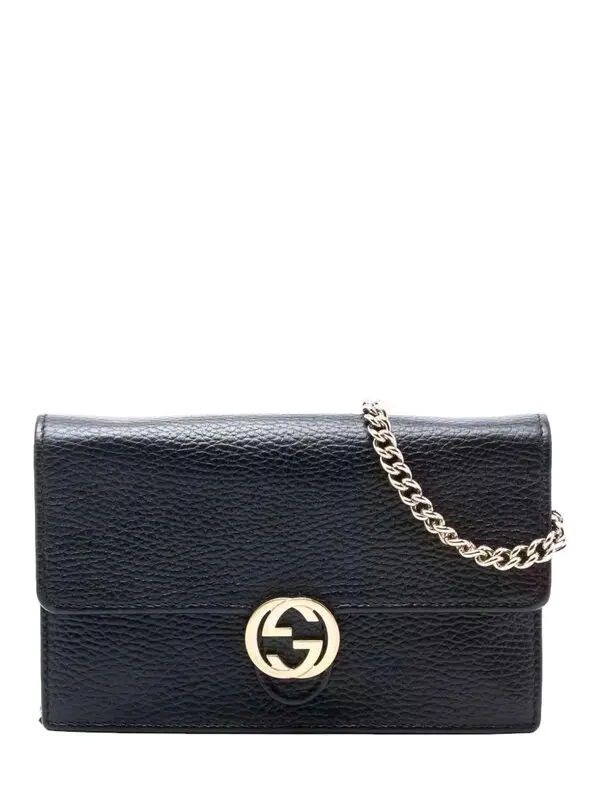 Gucci Interlocking G Calfskin Wallet On Chain Crossbody Bag - Black