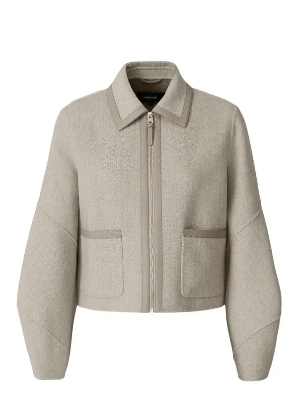 Mackage Double-face Herringbone Wool Short Jacket - Taupe Mix-taupe