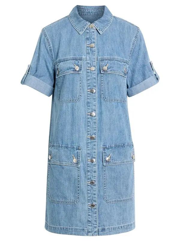 Veronica Beard Warren Denim Mini Shirt Dress - Light Denim
