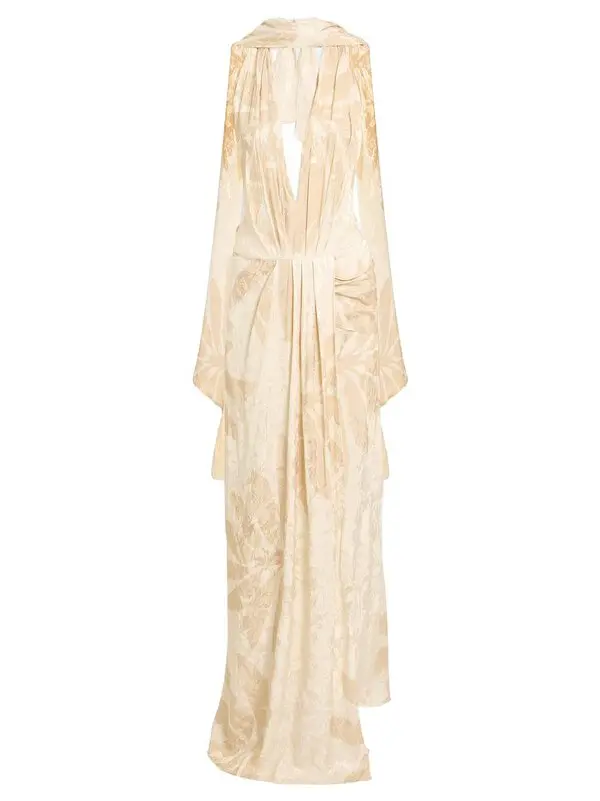 Johanna Ortiz Summer Counts Draped Satin-jacquard Maxi Dress - Beige