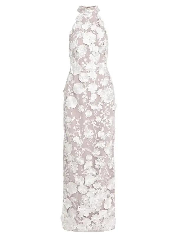 BRONX AND BRONCO Jasmine Floral-appliquéd Embroidered Tulle Maxi Dress - White