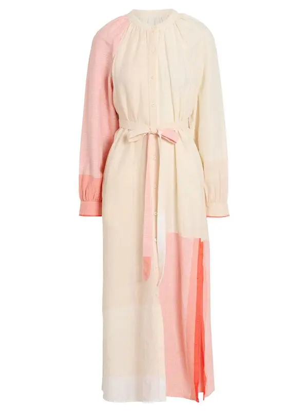 LEMLEM Makeda Belted Colorblock Cotton-blend Maxi Shirt Dress - Blush