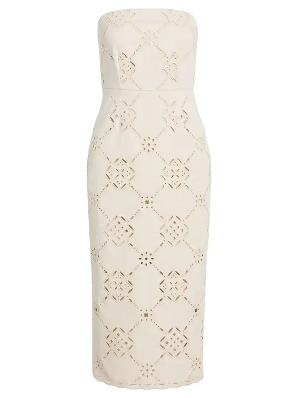 Veronica Beard Nettia Strapless Broderie Anglaise Midi Dress - Ecru