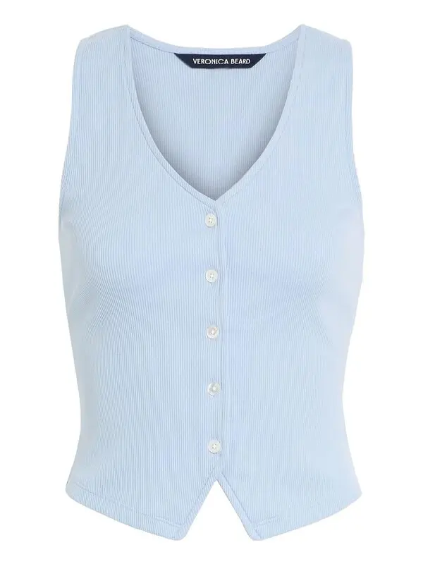 Veronica Beard Ribbed Pima Cotton-blend Top - Light Blue
