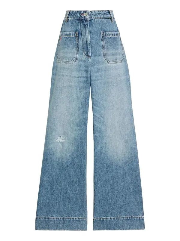 Victoria Beckham Alina Distressed Wide-leg Jeans - Mid Denim