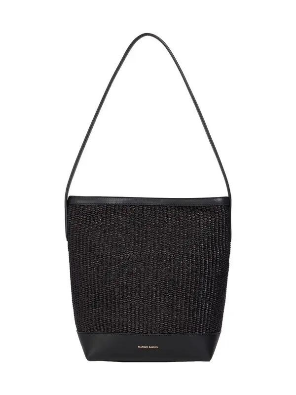 MANSUR GAVRIEL Everyday Cabas Leather-trimmed Raffia Tote - Black