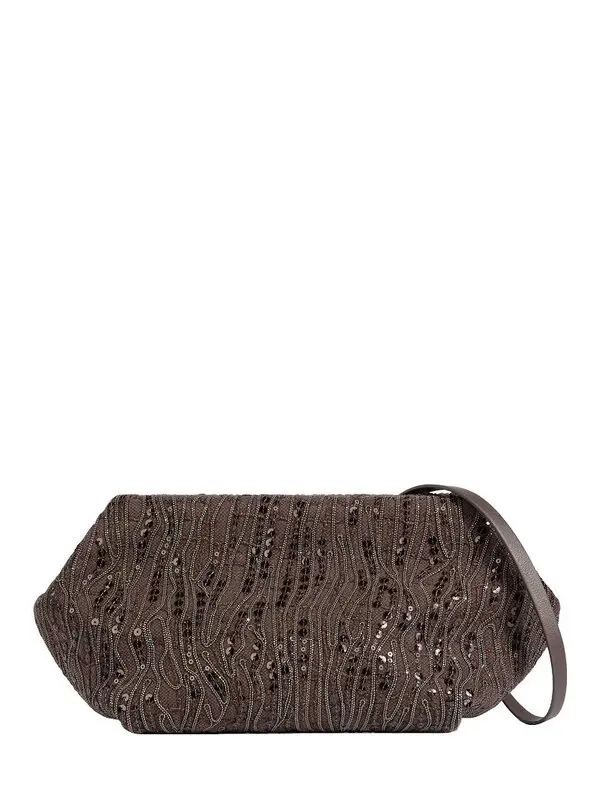 Brunello Cucinelli Embellished Canvas Clutch - Brown