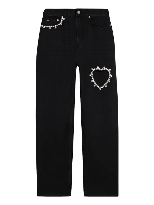 AREA Cutout Crystal-embellished Straight-leg Jeans - Black