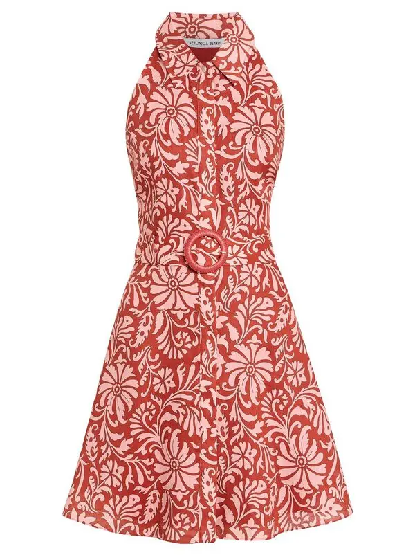 Veronica Beard Beau Floral-print Linen Mini Dress - Brick