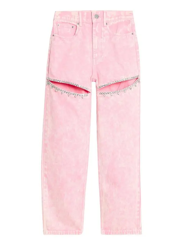 AREA Cutout Crystal-embellished High-rise Jeans - Pink