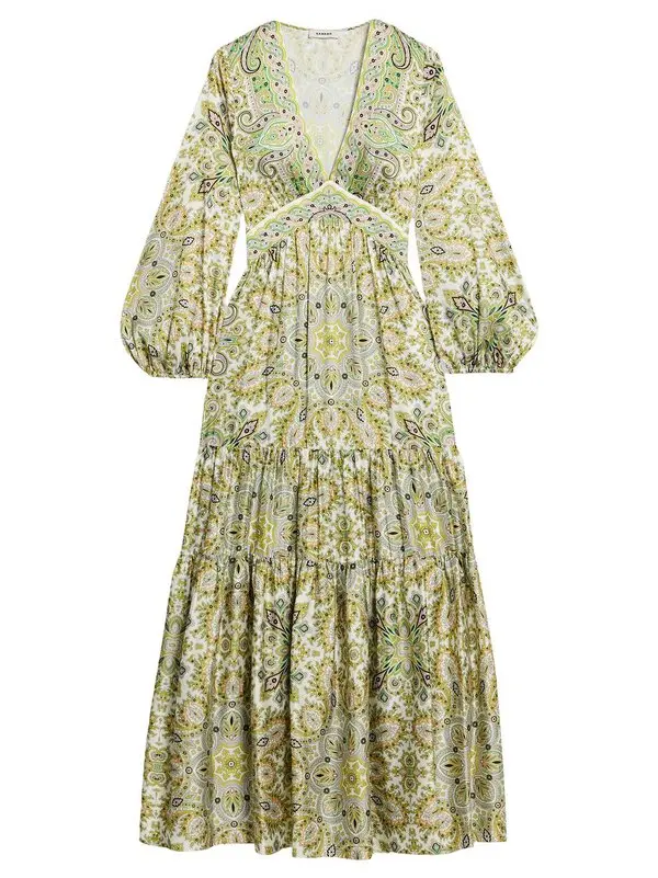 Sandro Paisley-print Satin-twill Maxi Dress - Lime Green