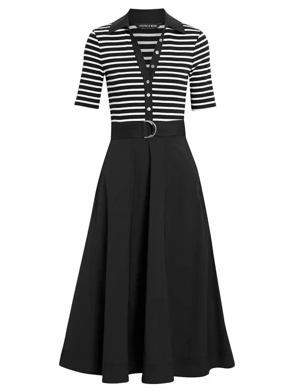 Veronica Beard Delise Striped Paneled Midi Shirt Dress - Black