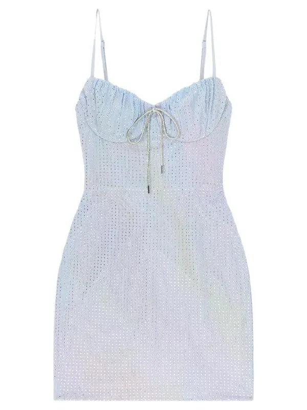 AREA Crystal Hotfix Mini Dress - Blue
