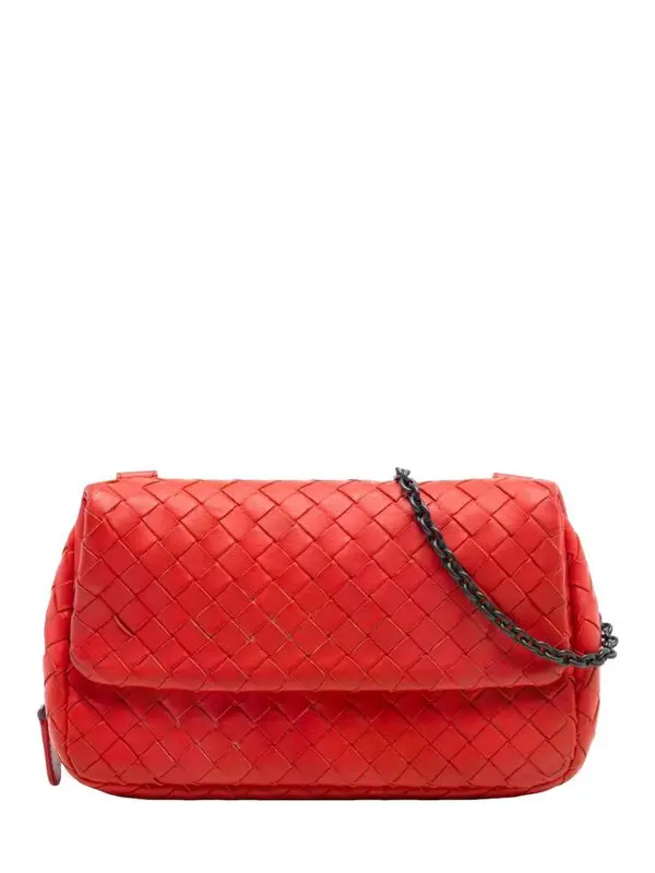 Bottega Veneta Mini Nappa Intrecciato Expandable Chain Flap Crossbody Bag - Red