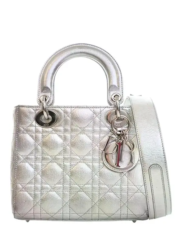Dior Small Metallic Lambskin Cannage My Abcdior Lady Satchel - Silver