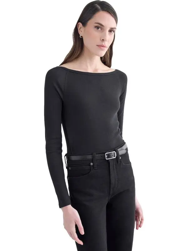 Everlane Luxe Rib Boatneck Top - Black