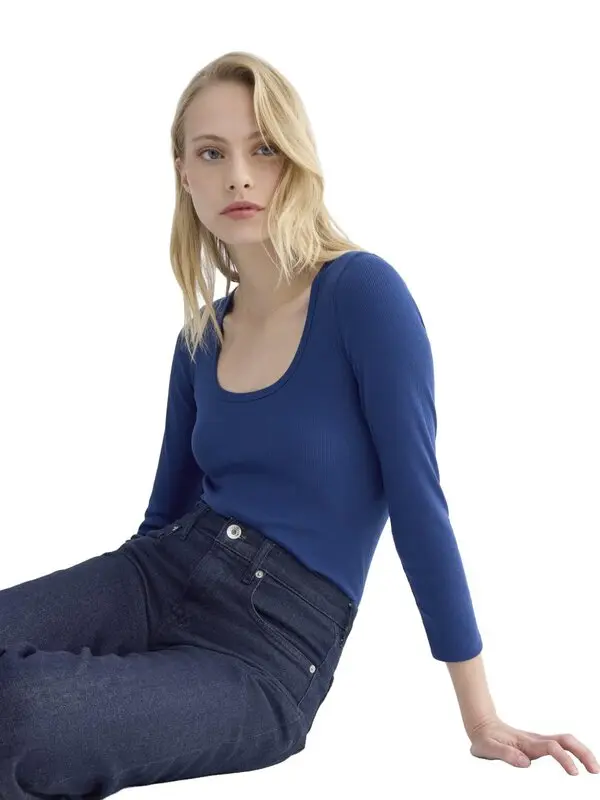 Everlane Luxe Rib Deep U-neck Top - Estate Blue