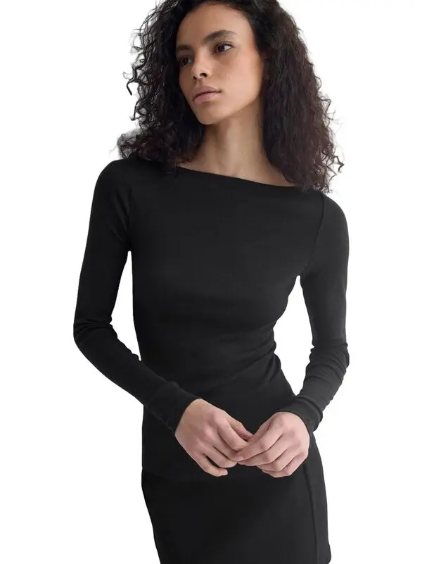 Everlane Tissue Boatneck Top - Black
