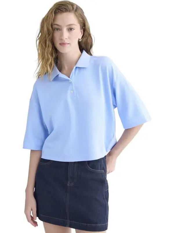 Everlane Pique Boxy Polo - Open Air Blue