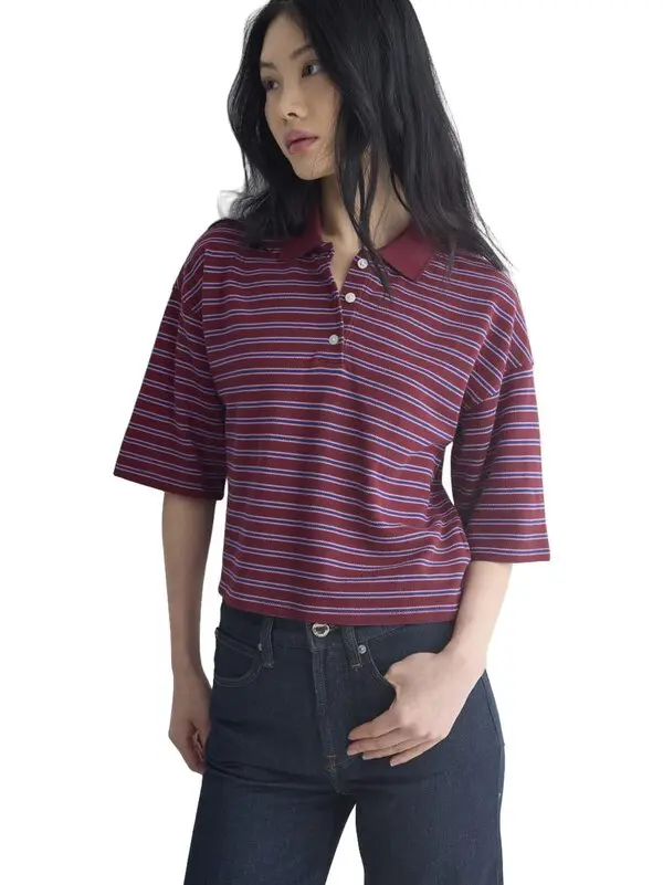 Everlane Pique Boxy Polo - Pomegranate/heather Rose/estate