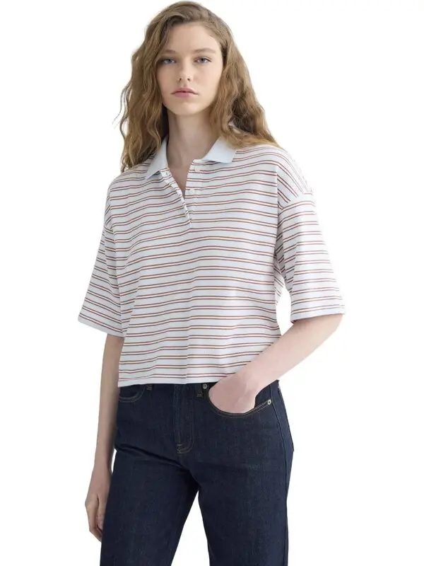 Everlane Pique Boxy Polo - Skywriting/henna/gardenia