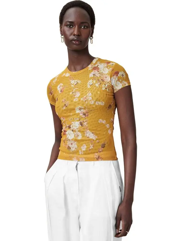 ALLSAINTS Ellie Floral Print Mesh T-shirt - Armada Deep Yellow