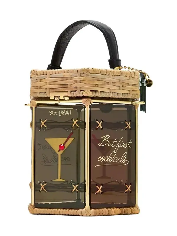 WAIWAI RIO Rattan-paneled Cocktail Bucket Bag - Brown