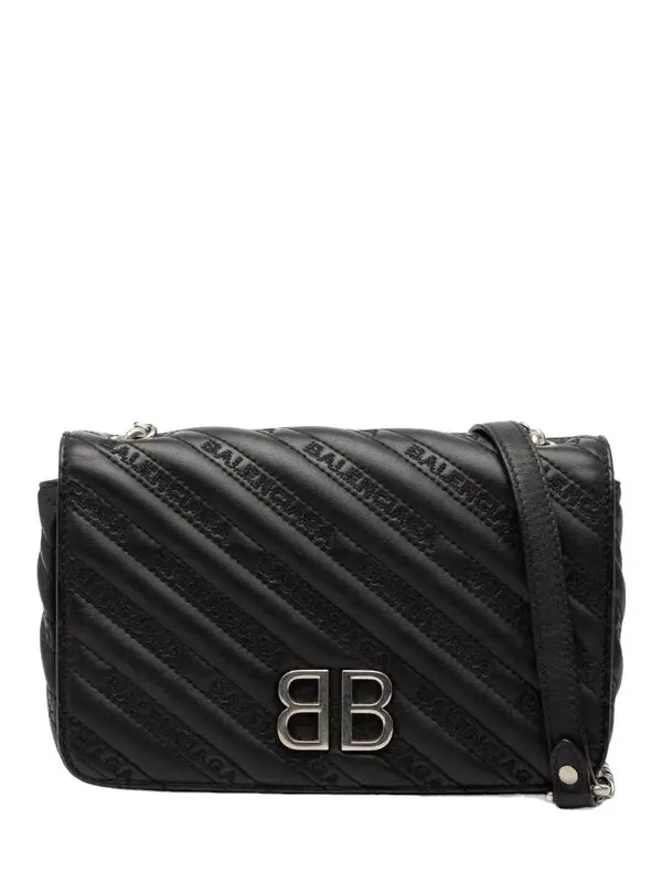 Balenciaga Embossed Leather Wallet On Chain Crossbody Bag - Black