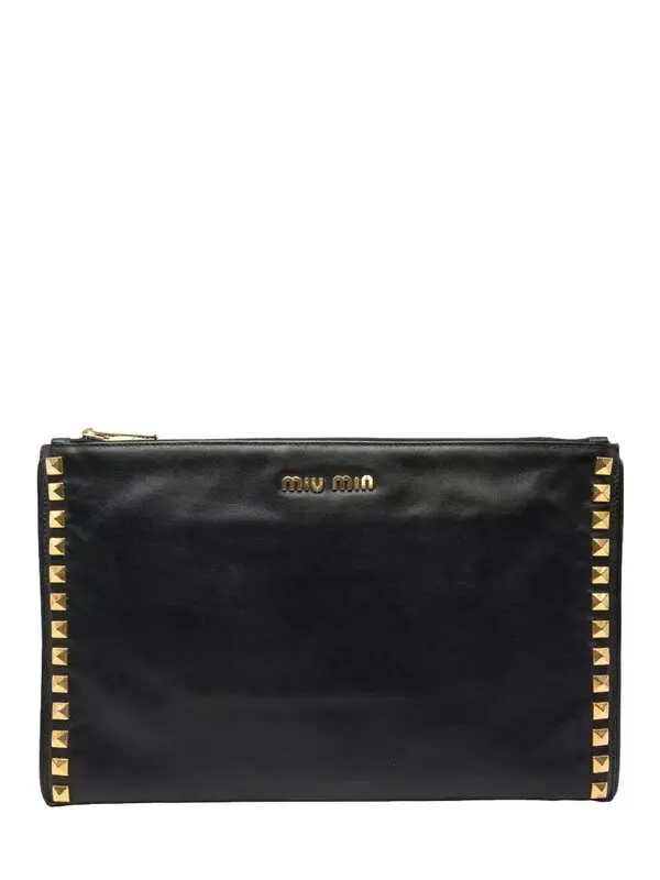Miu Miu Studded Leather Zip Clutch - Black