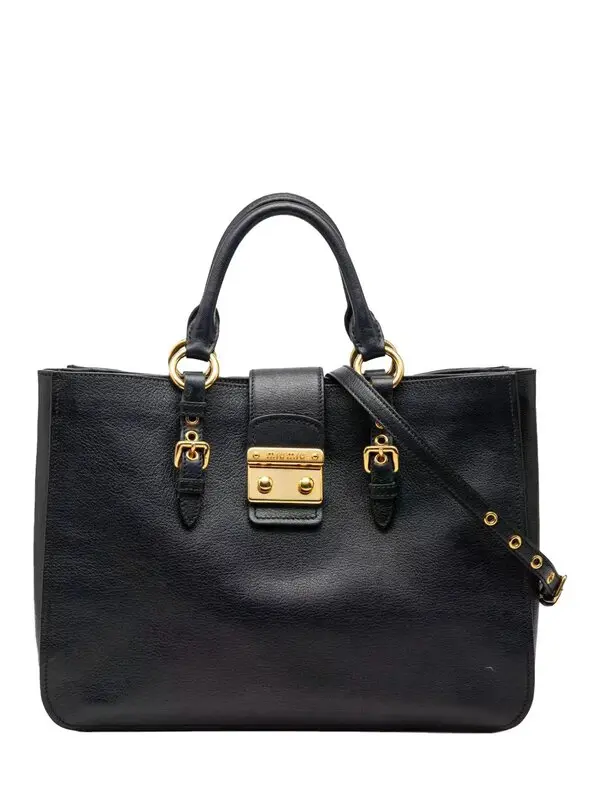 Miu Miu 2010-2025 Goatskin Madras Satchel - Black