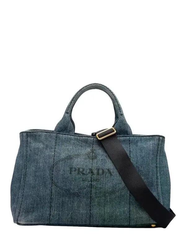 Prada 2013-2025 Denim Canapa Logo Satchel - Blue