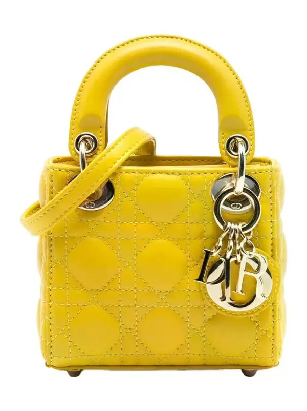 Dior 2021 Micro Lambskin Cannage Lady Satchel - Yellow