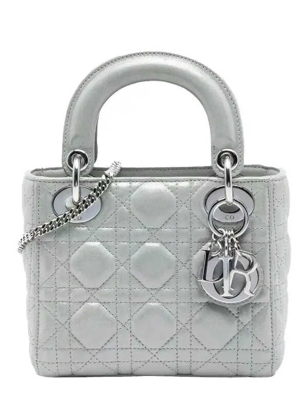 Dior 2015 Mini Iridescent Lambskin Cannage Lady Satchel - Silver