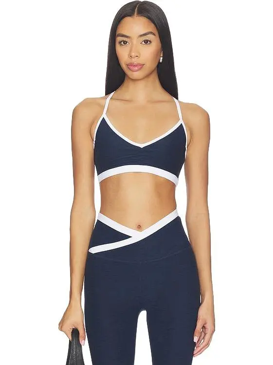 Beyond Yoga Spacedye Shirred Colorblock Bra In Navy - Nocturnal Navy