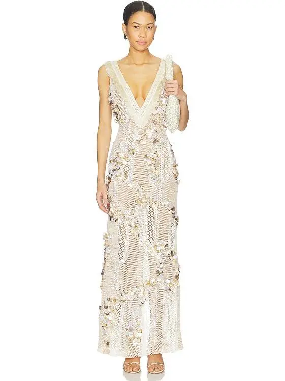 PatBO Seashell Embroidered Gown - Off White