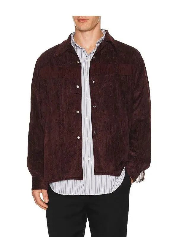 Needles Fringe Open Collar Shirt Rayon Corduroy - Burgundy
